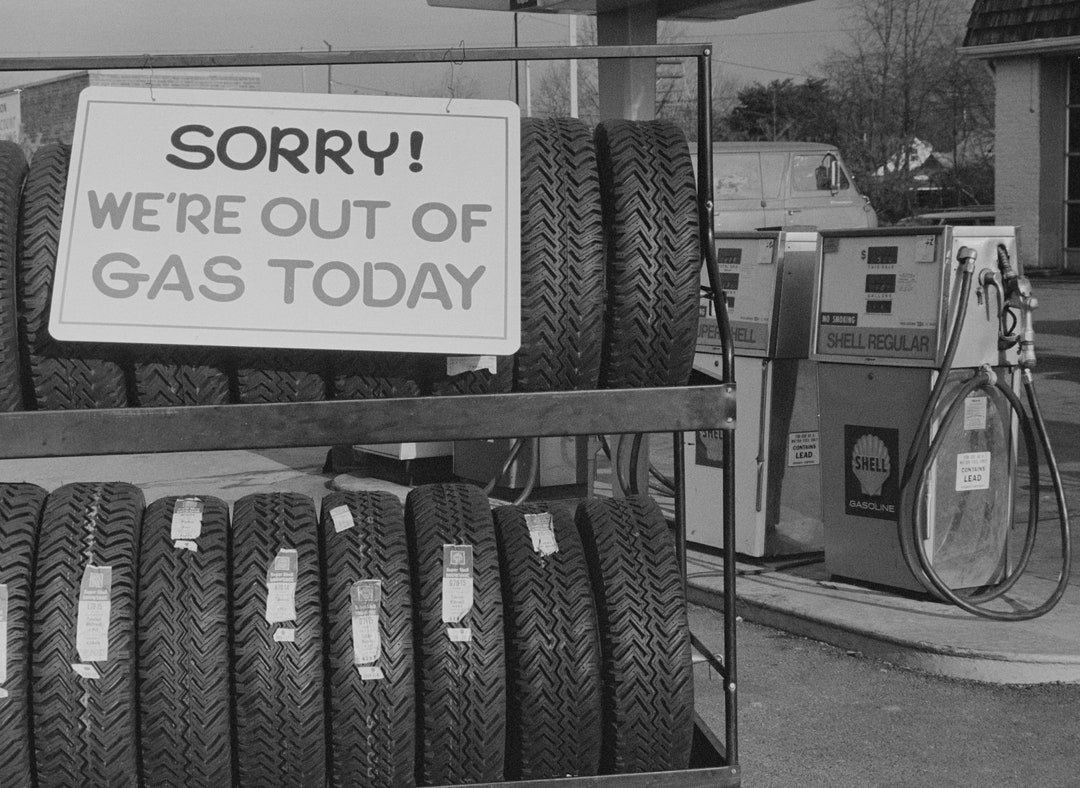 1970's, Gas Station, With Out of Gas Sign, 1974 Photo, "sorry We're Out ...
