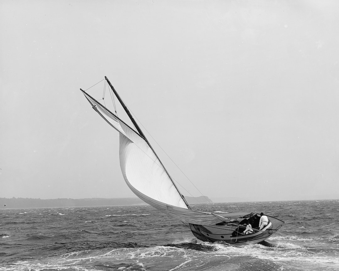 Late 1800's, 1895, Sailboat Mary, Yacht, Boat, B&W, Black and White ...