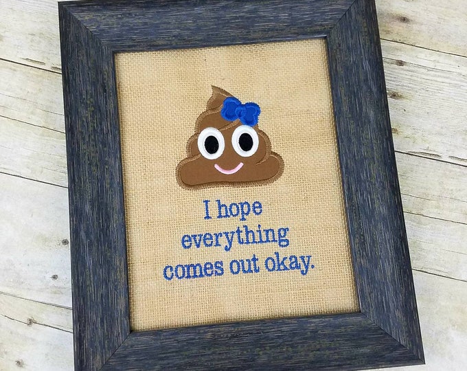 Poop Emoji Funny Bathroom Art, Funny Rustic Bathroom Burlap Wall Sign ...