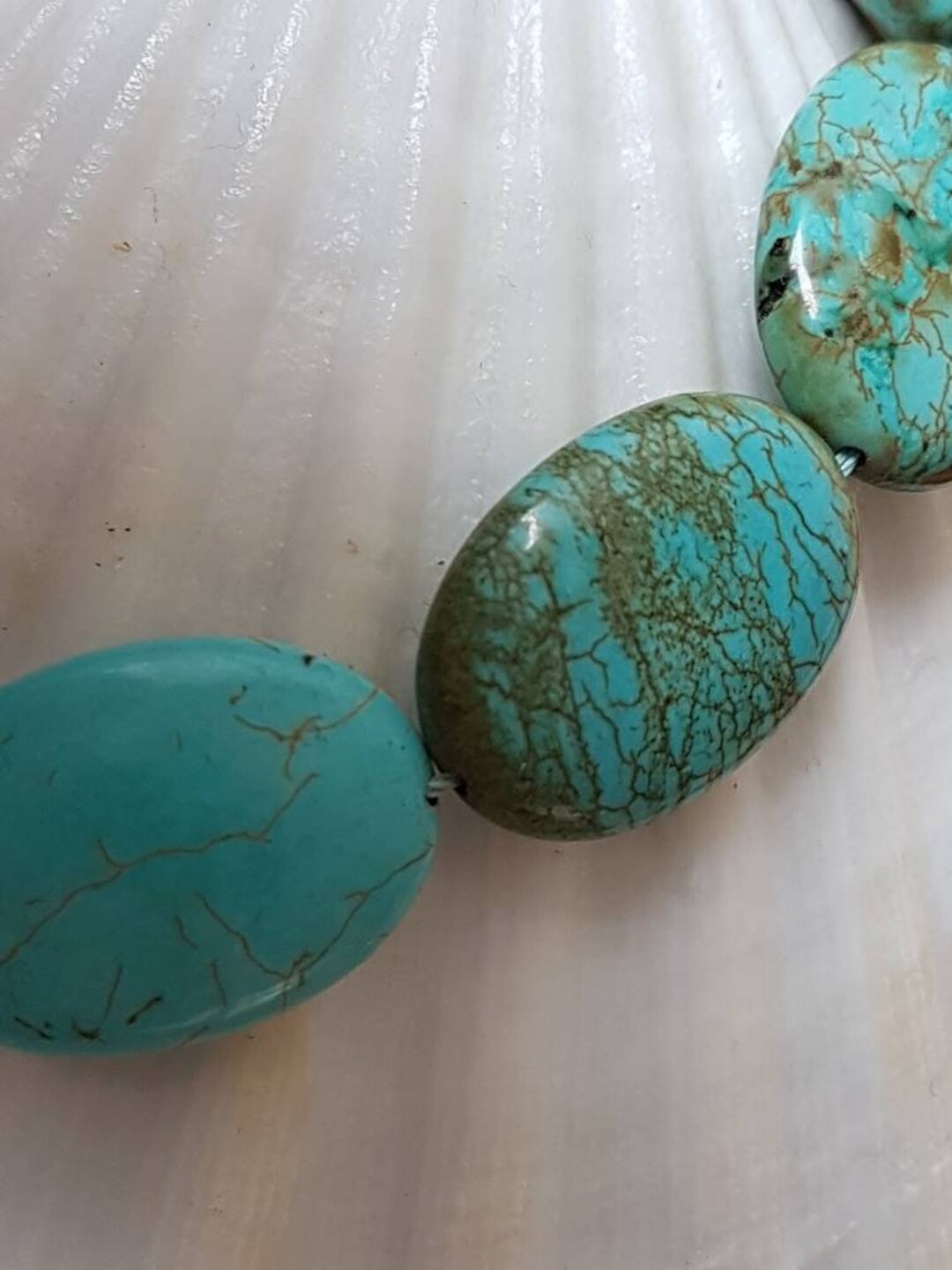 Natural Un-dyed Tibetan Spiders Web Turquoise Oval Beads. Full Strand ...