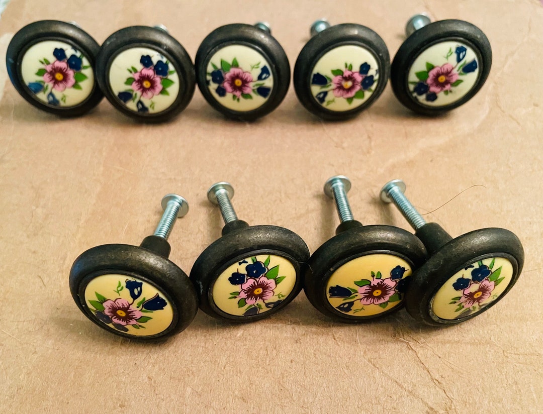 Vintage Amerock Porcelain and Metal Floral Cabinet Knobs Drawer Pulls - Etsy