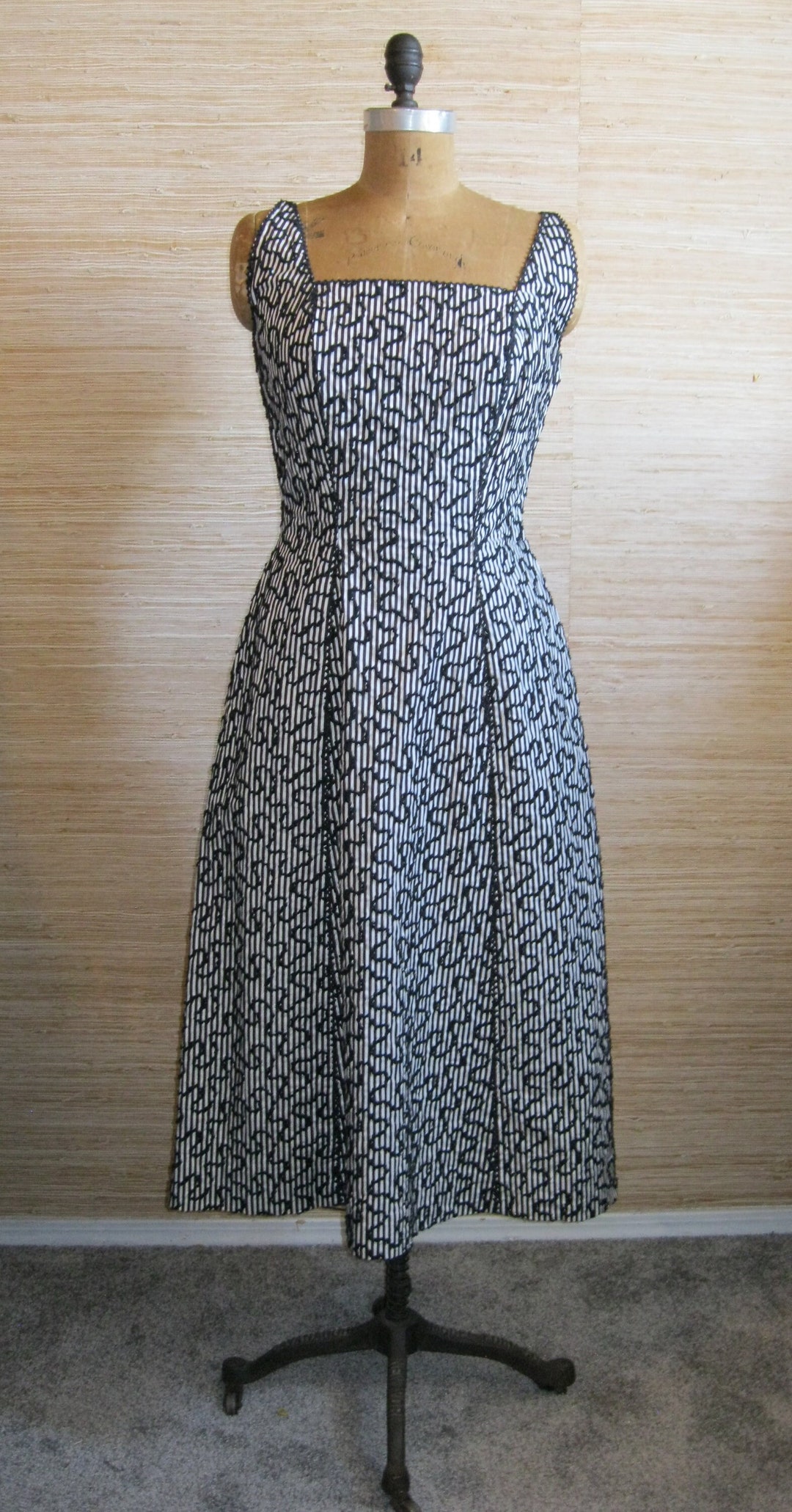 Vintage BRIGANCE SPORTSMAKER Sun Dress Black & White Striped SQUIGGLE ...