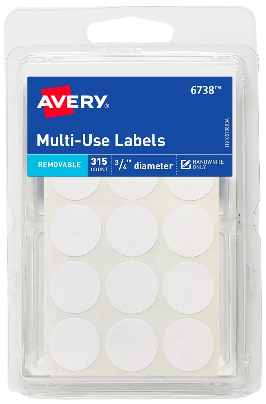 315 Round Removable Self ADHESIVE LABELS White Circular 3/4 Circle Dot ...