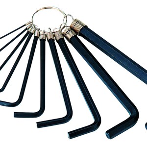 10 Piece Hex Key Set SAE = Inches 1/16" 3/32 1/8 5/32 3/16 7/32 1/4 5/ ...