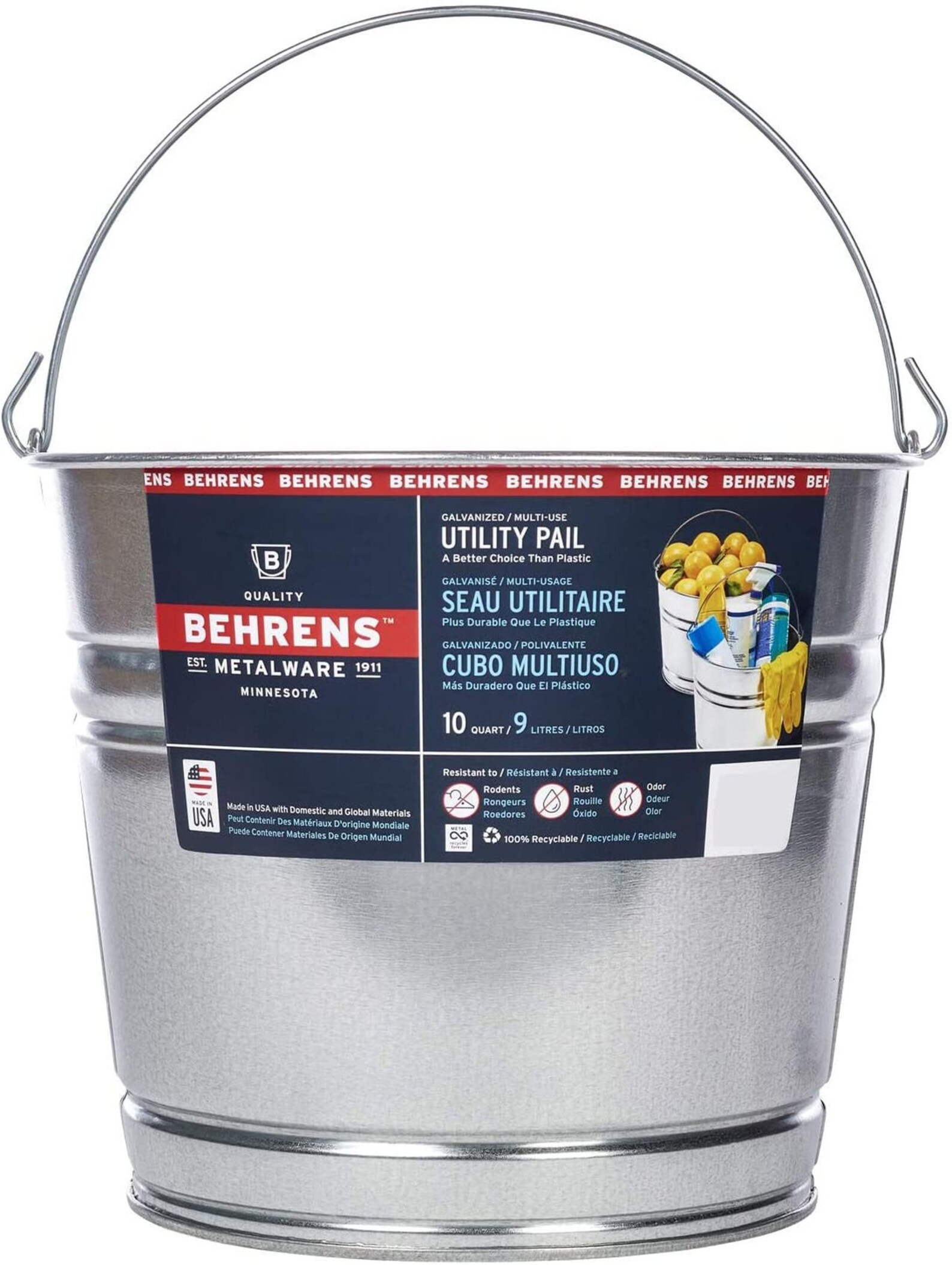 10 Qt Quart = 2 1/2 Gallon Heavy Duty Galvanized Steel BUCKET Round ...