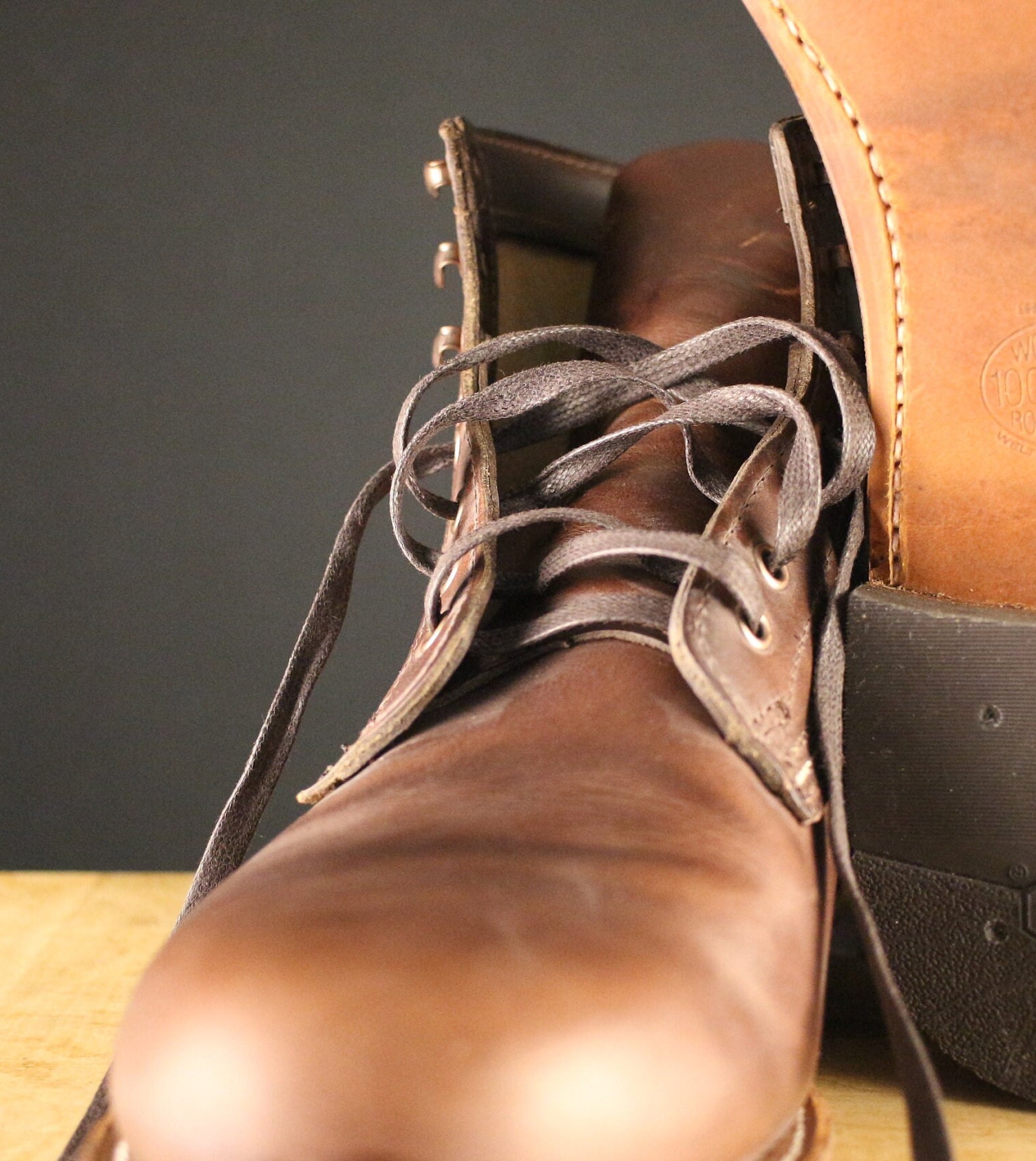 Brown FLAT Waxed BOOT LACES 48 Inch Long X 1/4 Wide for 4 5 6 Eyelets ...