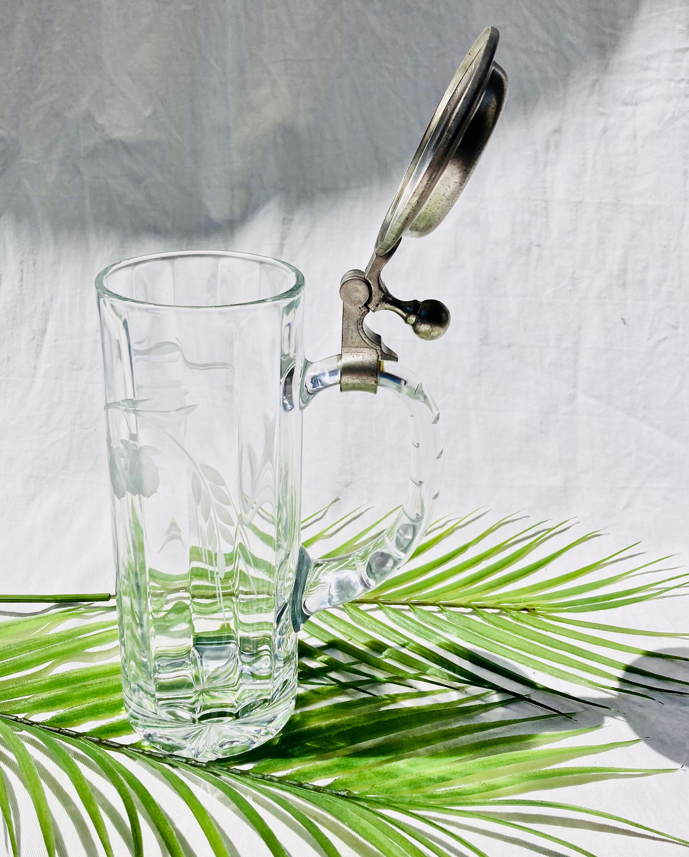 Vintage BMF Zinn Etched Crystal Stein With Perwter Lid - Etsy