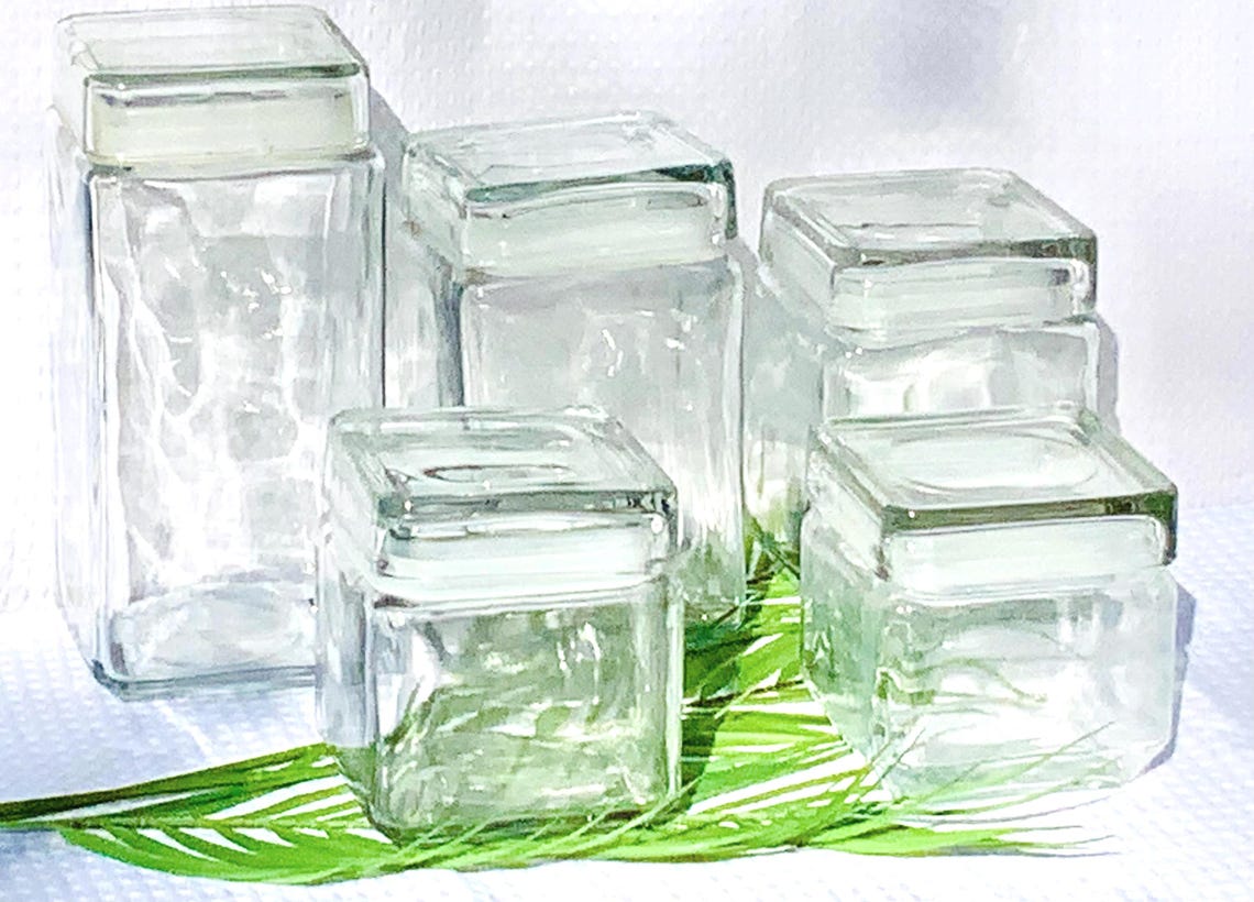 Vintage Square Glass Canisters - Etsy