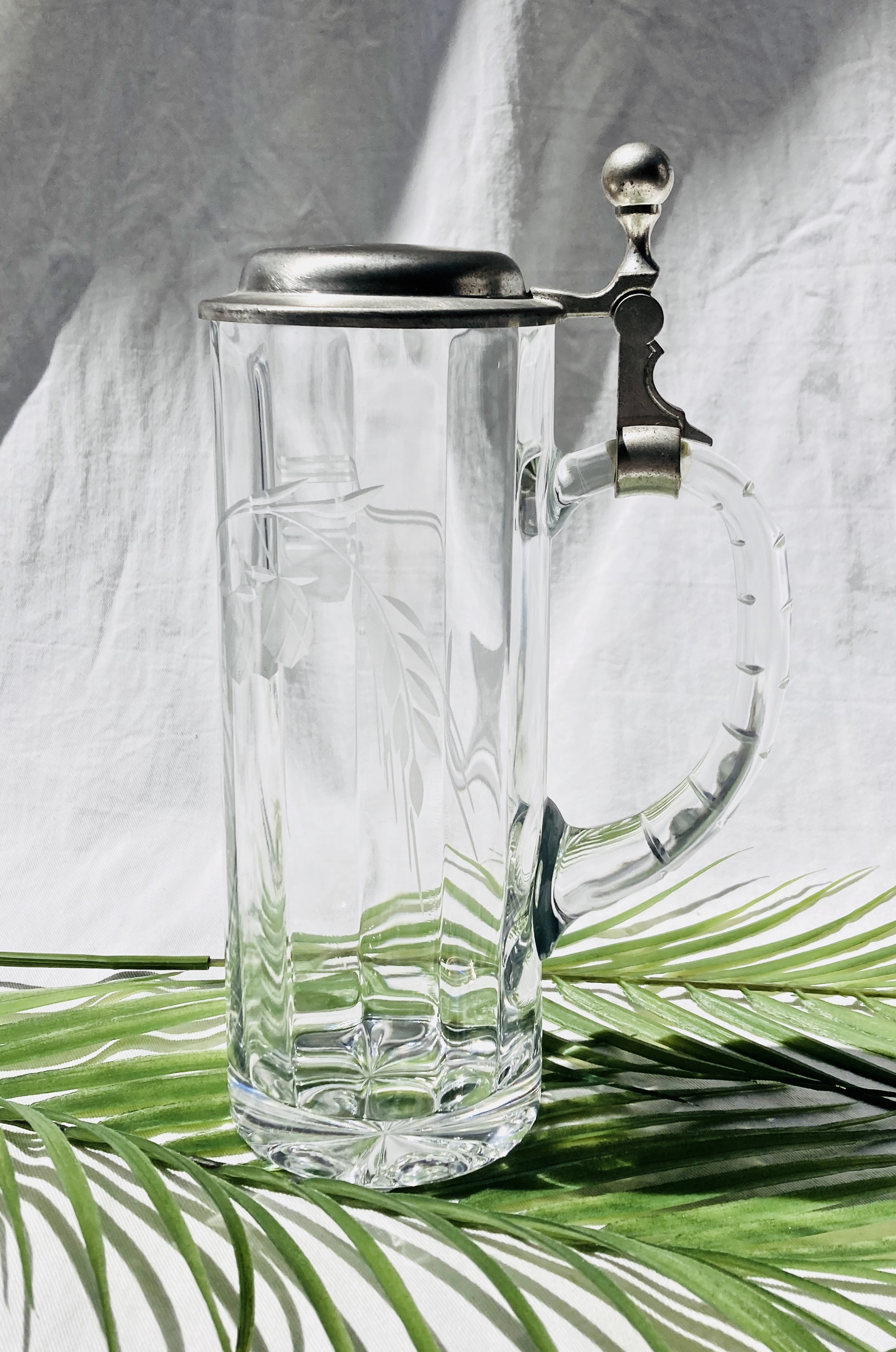 Vintage BMF Zinn Etched Crystal Stein With Perwter Lid - Etsy