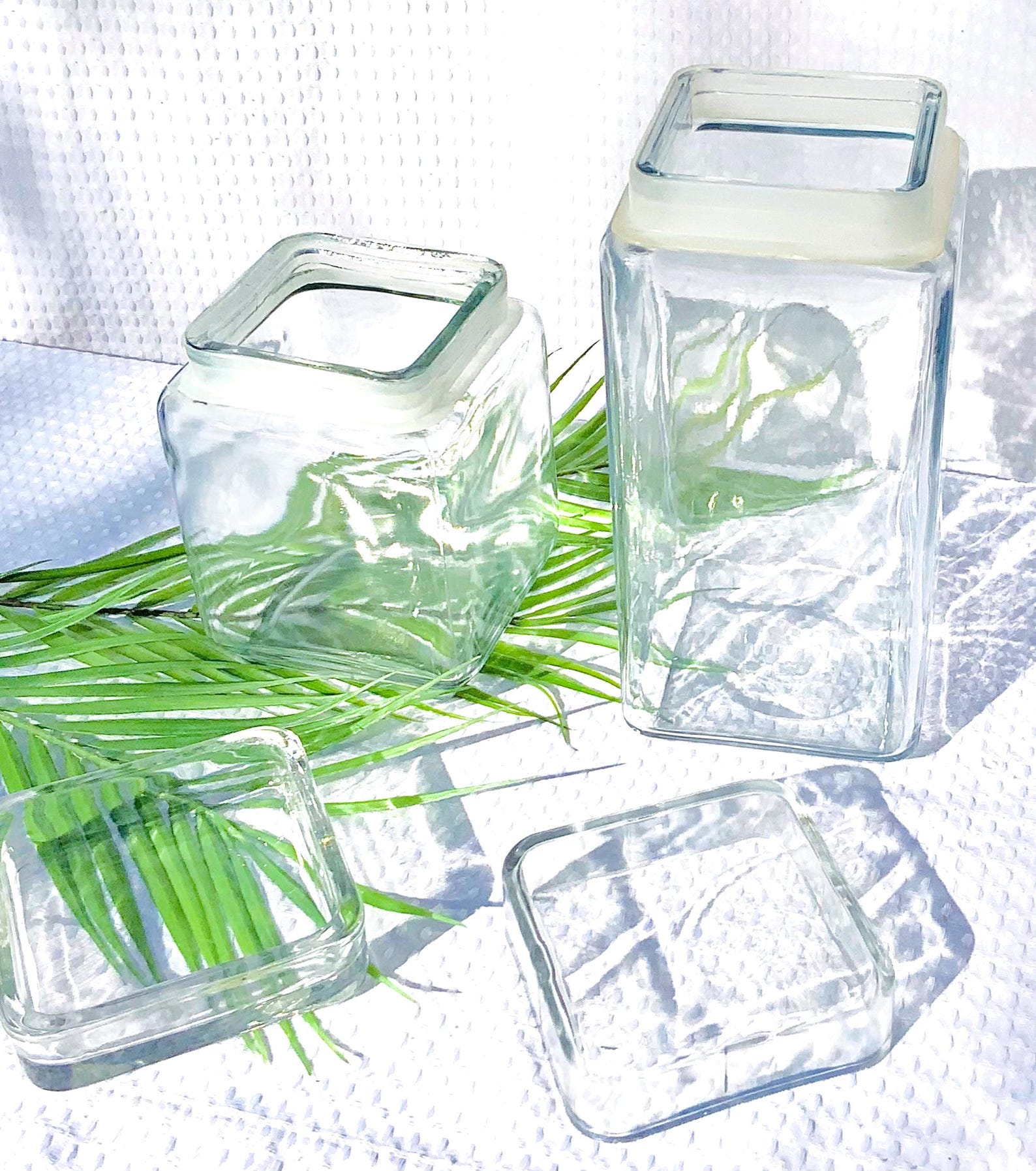Vintage Square Glass Canisters - Etsy