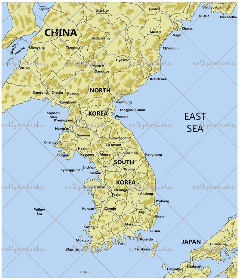 Detailed Korea Map Art Print, High Resolution Cartography (PNG) Korean ...