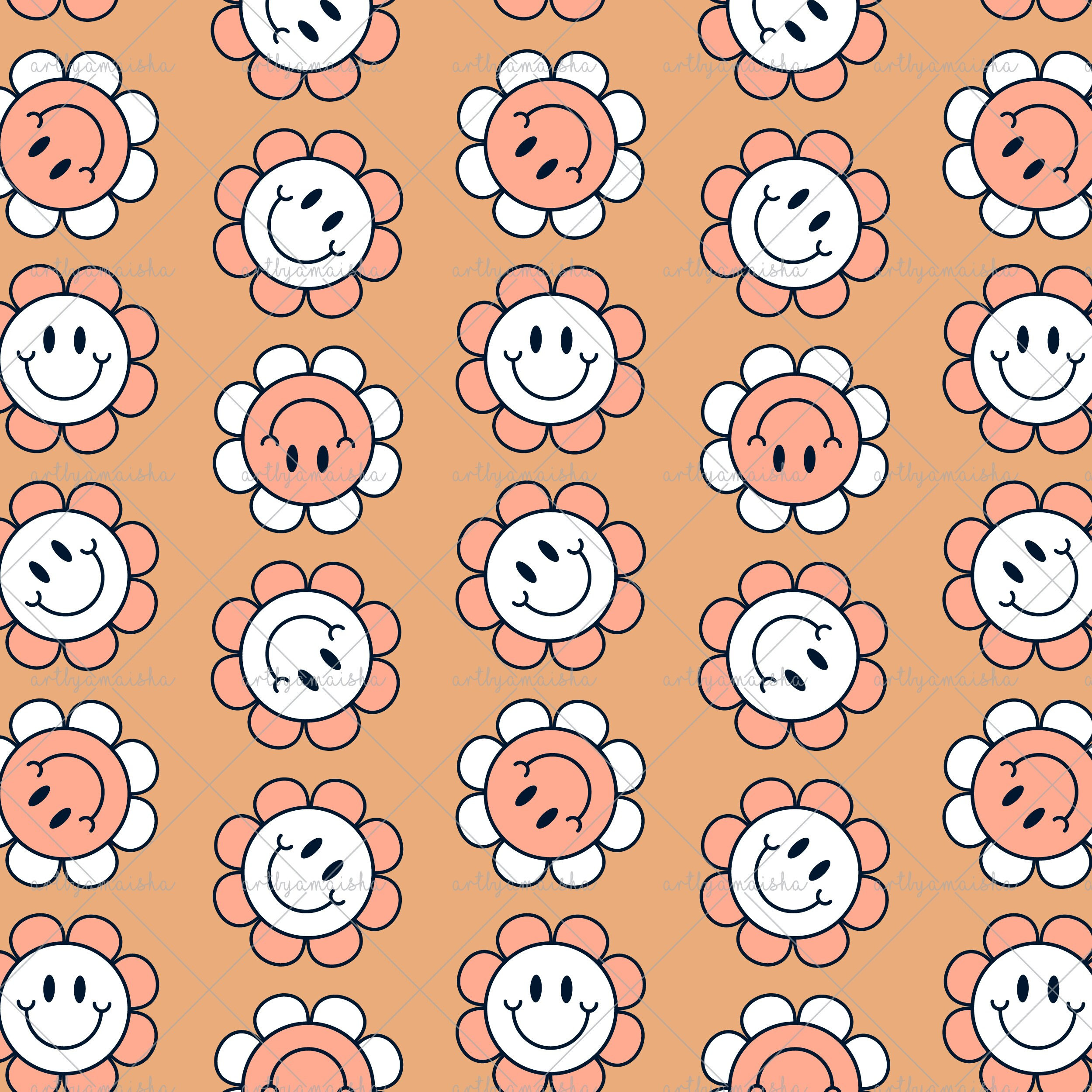 Happy Smile Face Seamless Repeat Pattern, Retro Boho Neutral for ...
