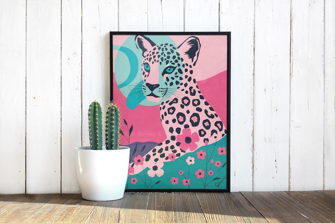 Leopard Skin Wild Flowers, Abstract Leopard Art Print, Hand Drawn ...