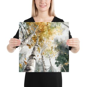 Aspen Tree Watercolor Painting Art Print, Autumn Landscape Wall Art ...