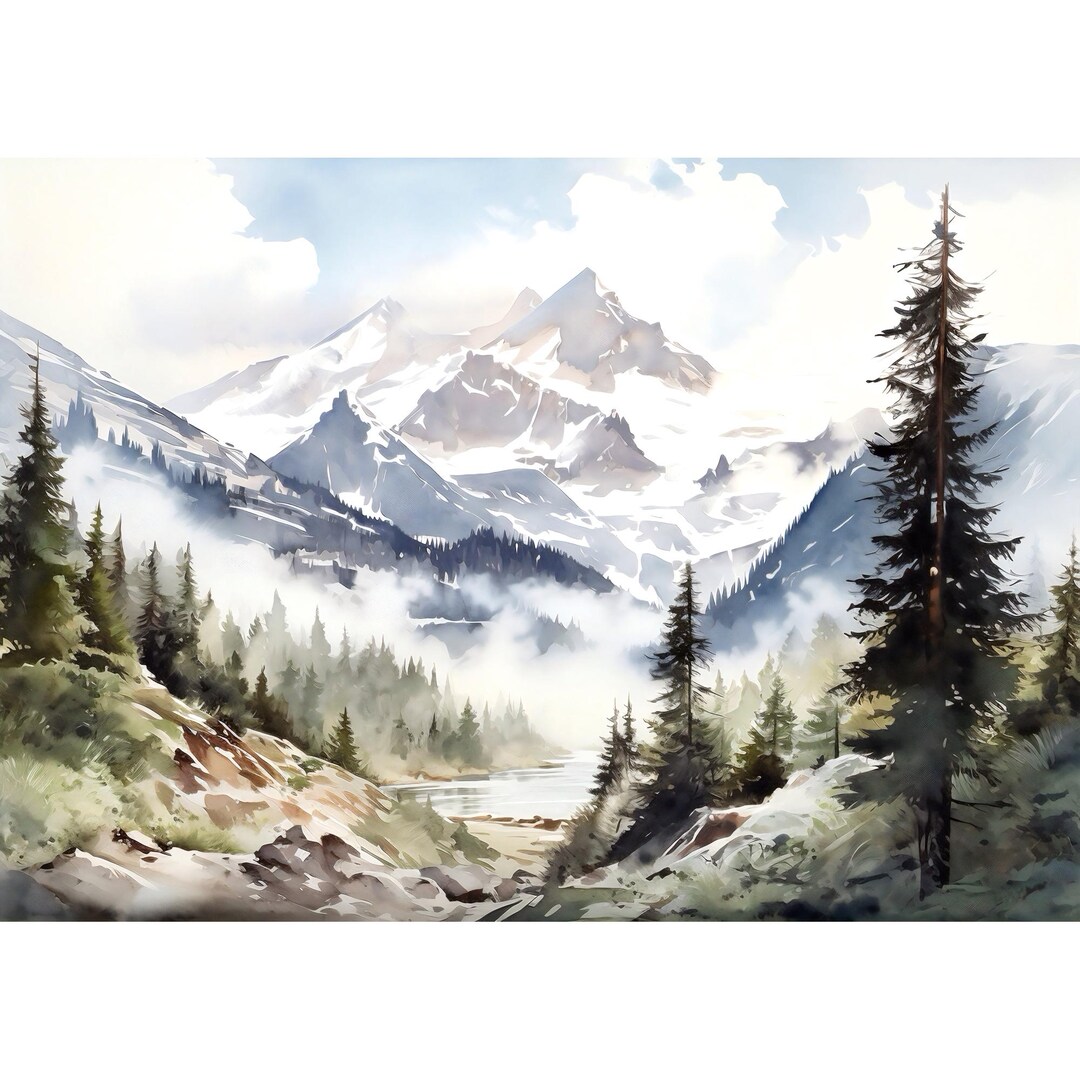 North Cascades National Park Watercolor Painting Print, North Cascades ...