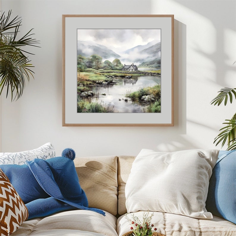 Ireland Landscape Art Print – Rustic Irish Cottage Artwork, Countryside ...
