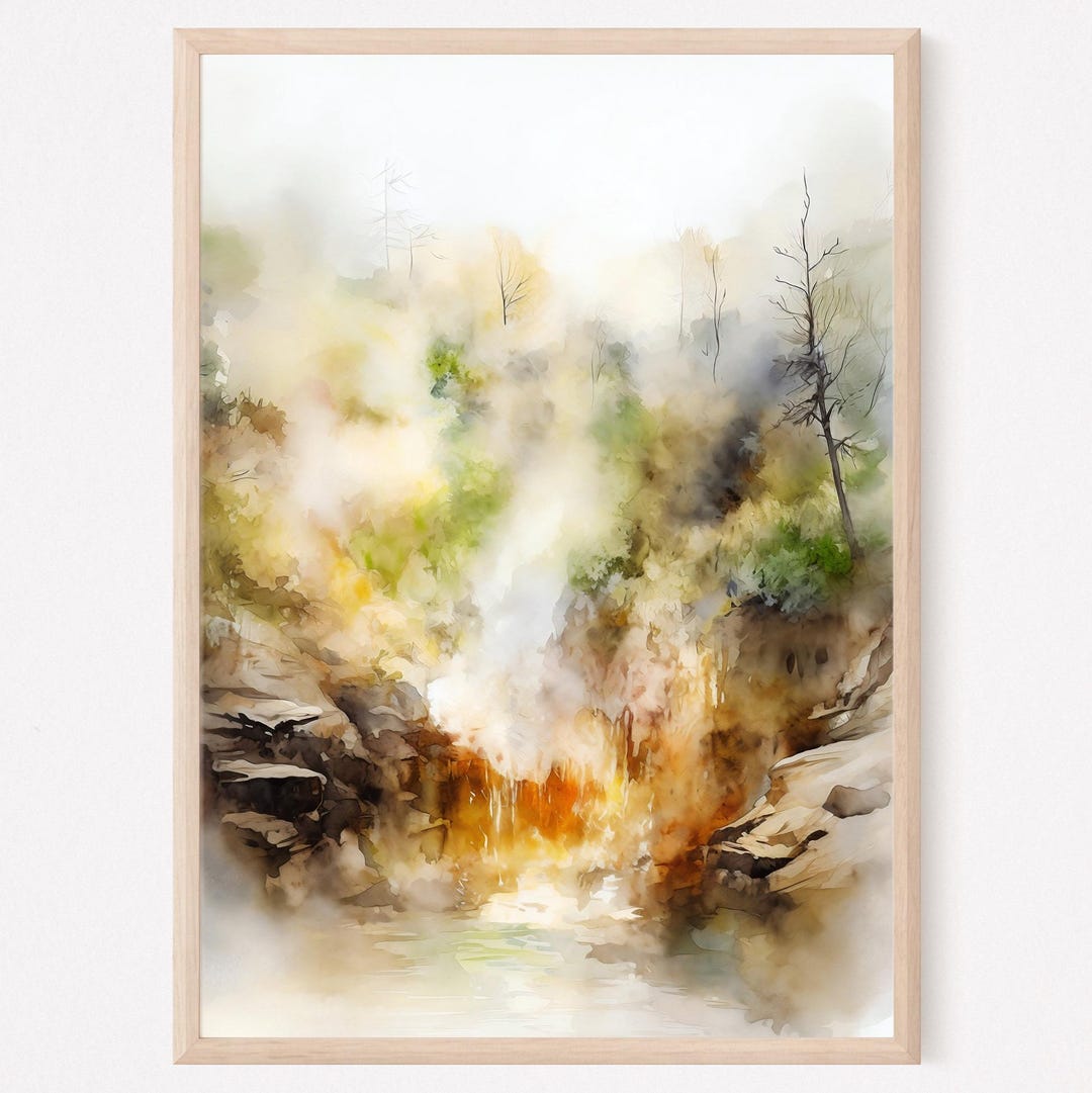 Hot Springs Watercolor Painting National Park Print Travel Watercolor ...