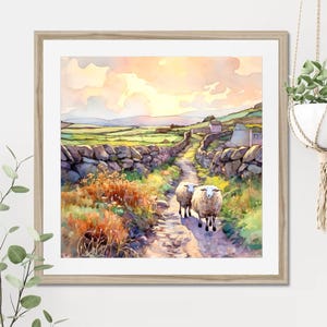 Irish Sheep Watercolor Painting Art Print Ireland Landscape Farmhouse ...