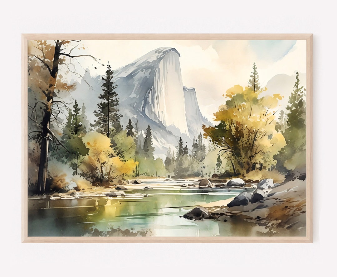 Yosemite National Park Watercolor Painting Art Print, Yosemite Wall Art ...