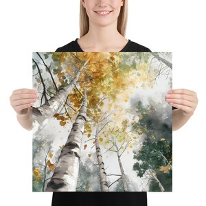 Aspen Tree Watercolor Painting Art Print, Autumn Landscape Wall Art ...