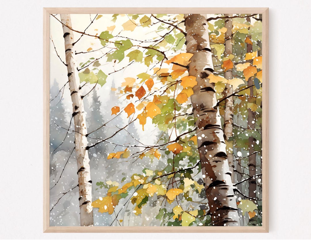 Aspen Tree Watercolor Painting Art Print, Autumn Landscape Wall Art ...
