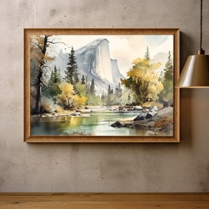 Yosemite National Park Watercolor Painting Art Print, Yosemite Wall Art ...