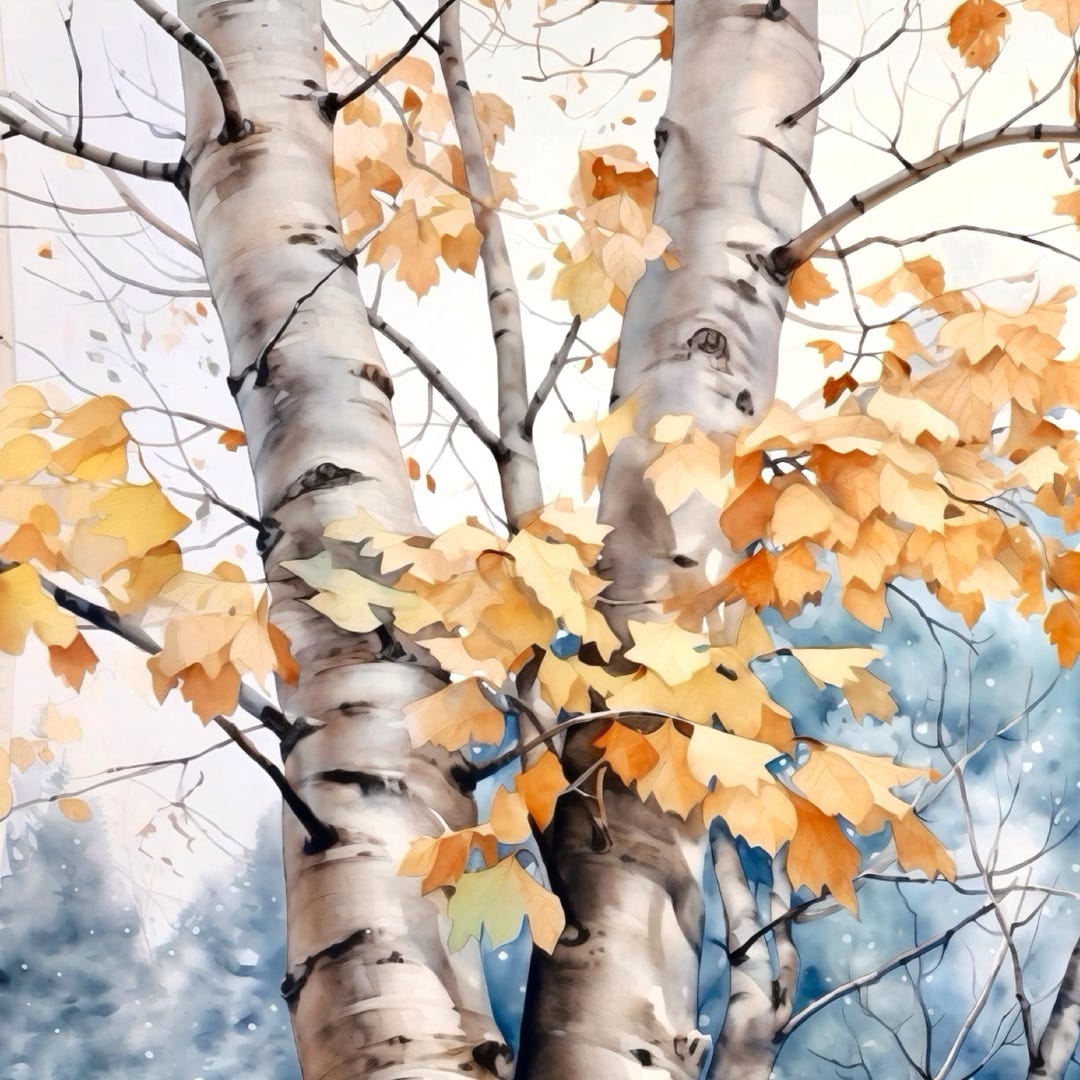 Birch Trees in Autumn Watercolor Painting Art Print - Etsy