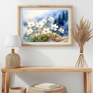 Wildflower Serenity Watercolor Print Mountain Landscape Large Wall Art ...