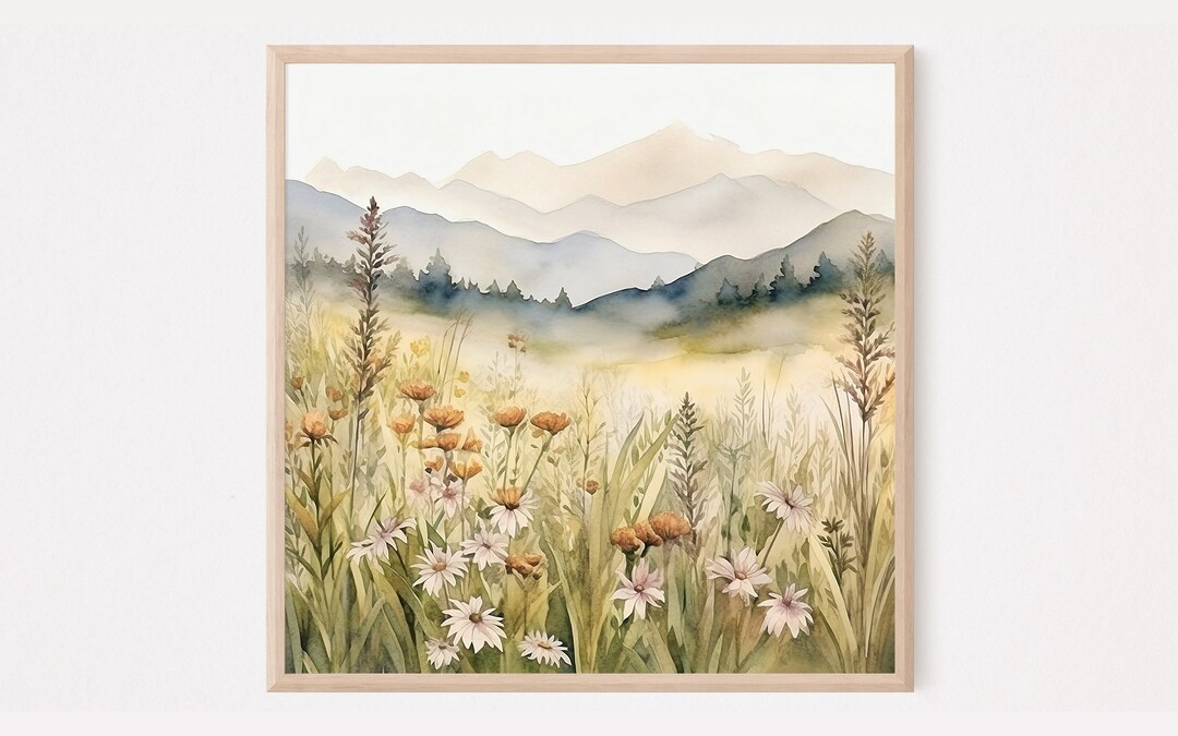 Watercolor Painting Meadow Landscape Abstract Wall Art Soft Color Field ...