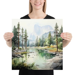 Yosemite National Park Watercolor Painting Print, USA Nature Wall Art ...