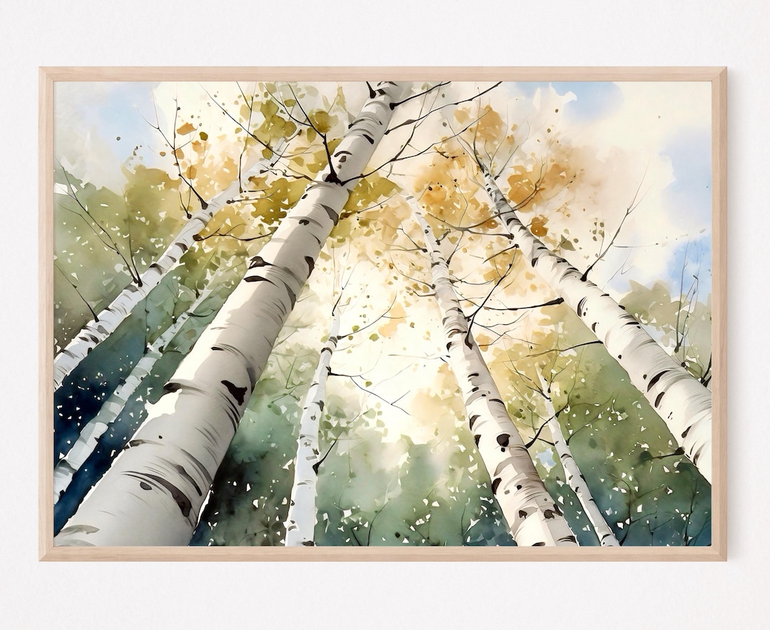 Aspen Tree Wall Art, Aspen Tree Watercolor Painting Art Print, Birth ...