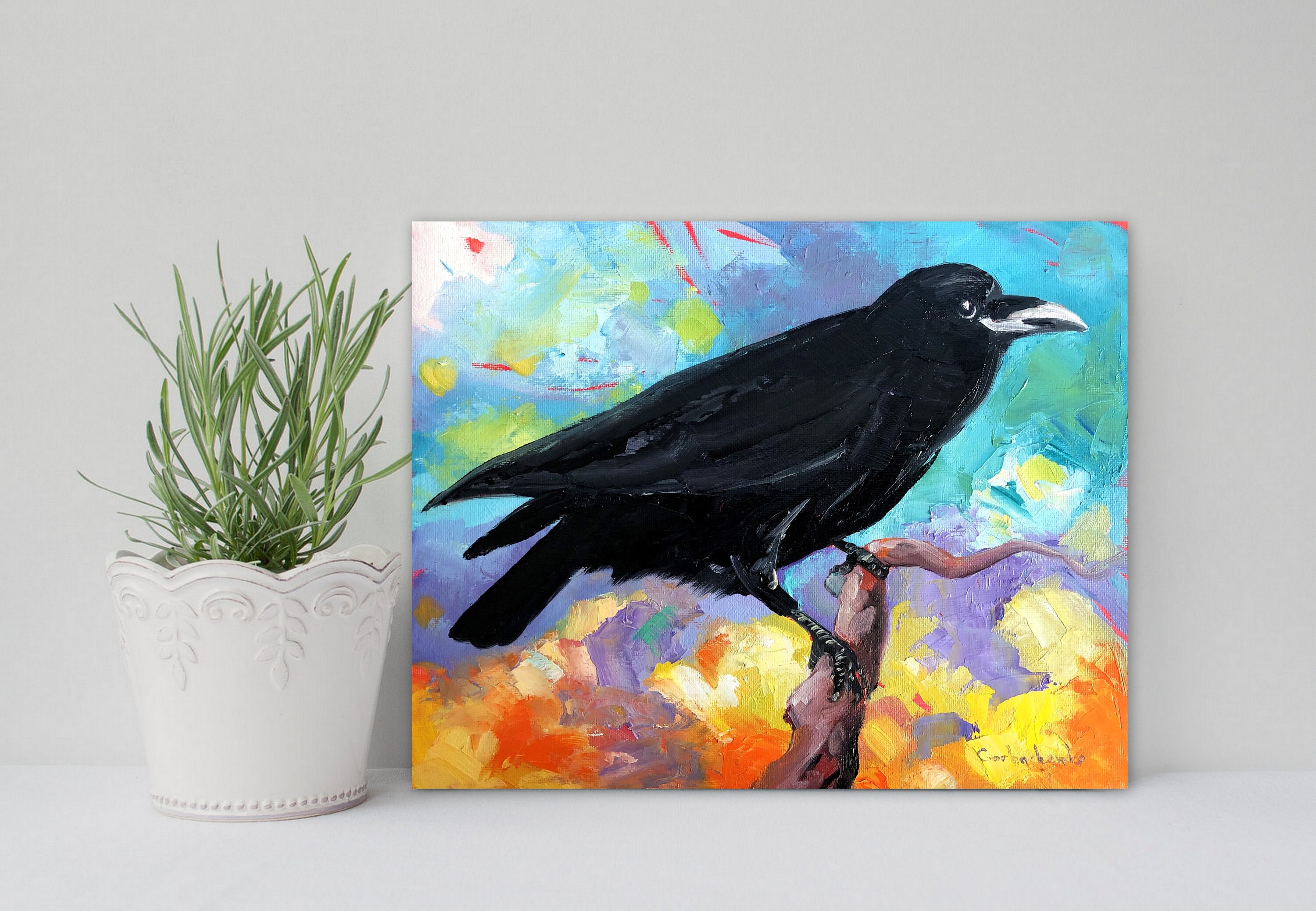 Crow Painting Original Art Raven Birds Oil Painting Abstract | Etsy
