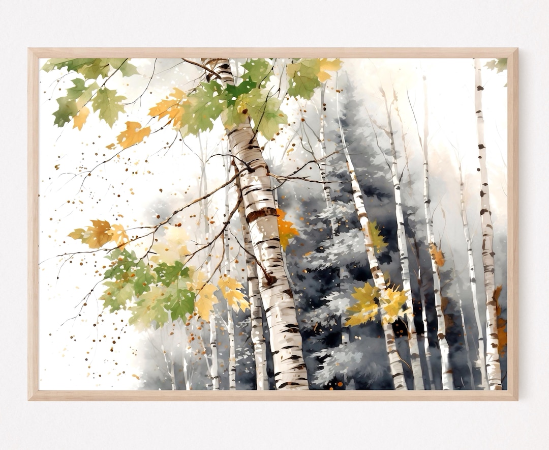 Birch Trees Fine Art Print, Tree Watercolor Painting, Landscape Nature ...