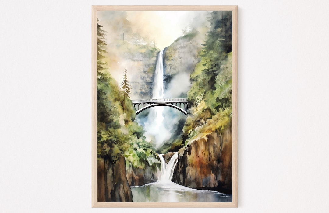 Multnomah Falls Watercolor Painting Art Print, Wall Art Decor ...