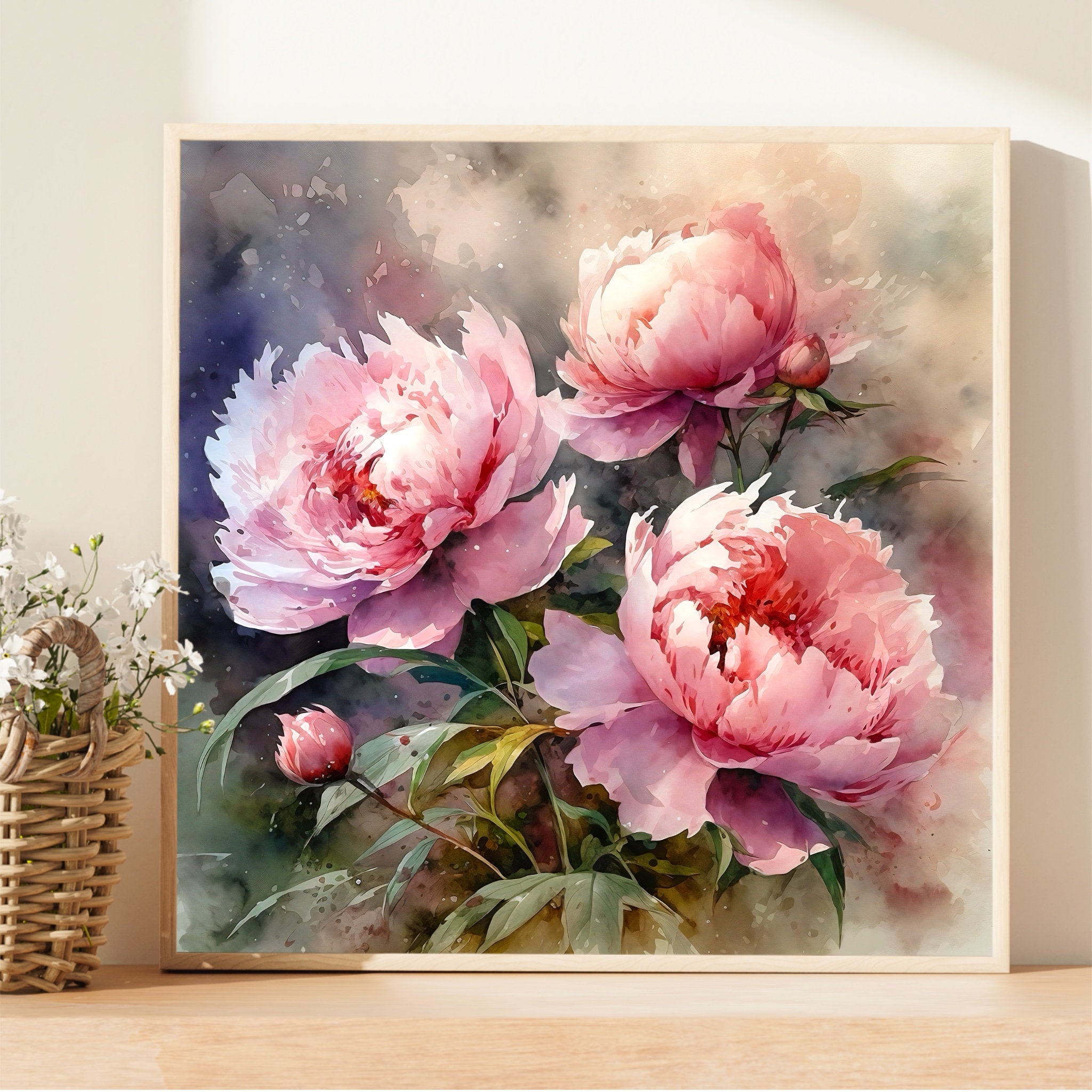Peony Flower Wall Art, Pink Floral Watercolor Painting, Botanical Print ...