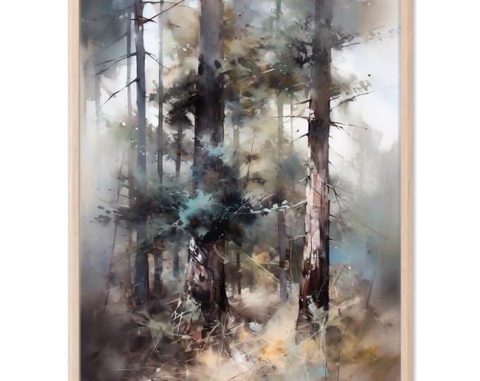 Pine Forest Watercolor Misty Forest Art Print Pine Tree Painting ...