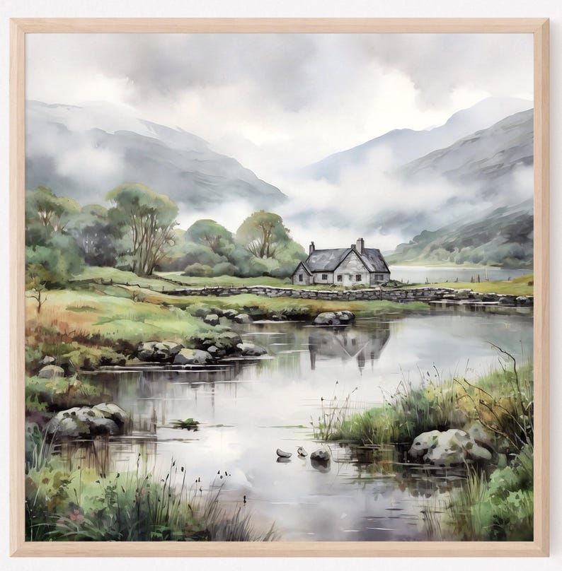 Ireland Landscape Art Print – Rustic Irish Cottage Artwork, Countryside ...