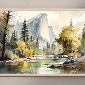 Yosemite National Park Watercolor Painting Art Print, Yosemite Wall Art ...