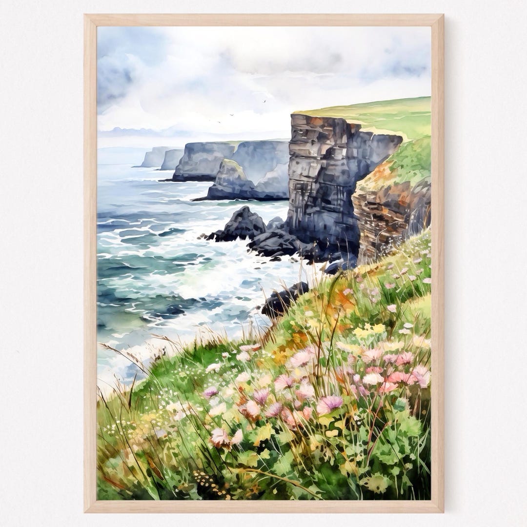 Irish Cliffside Scene Watercolor Painting Art Print Home Decor Gift Art ...