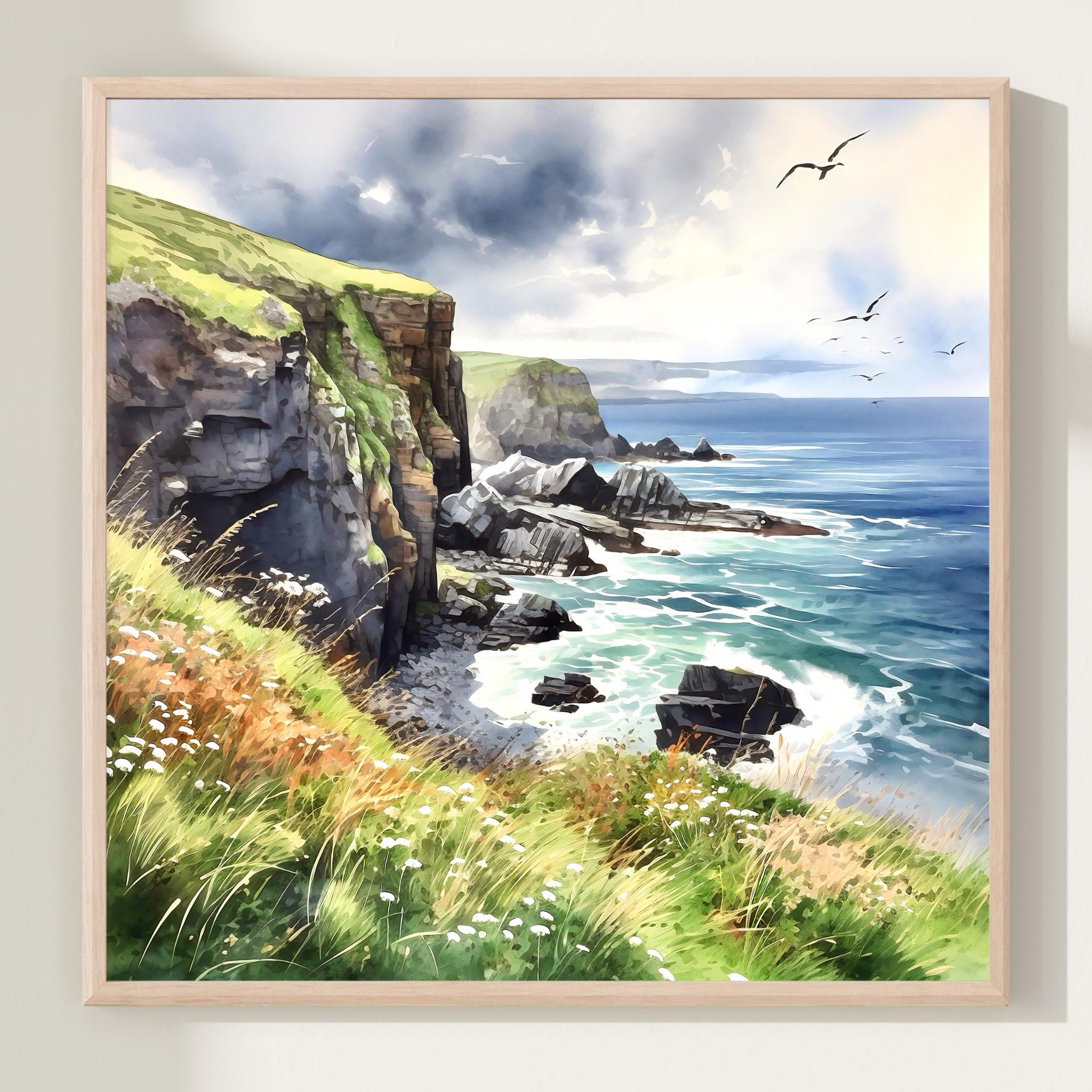 Irish Cliffside Scene Watercolor Painting Art Print - Etsy