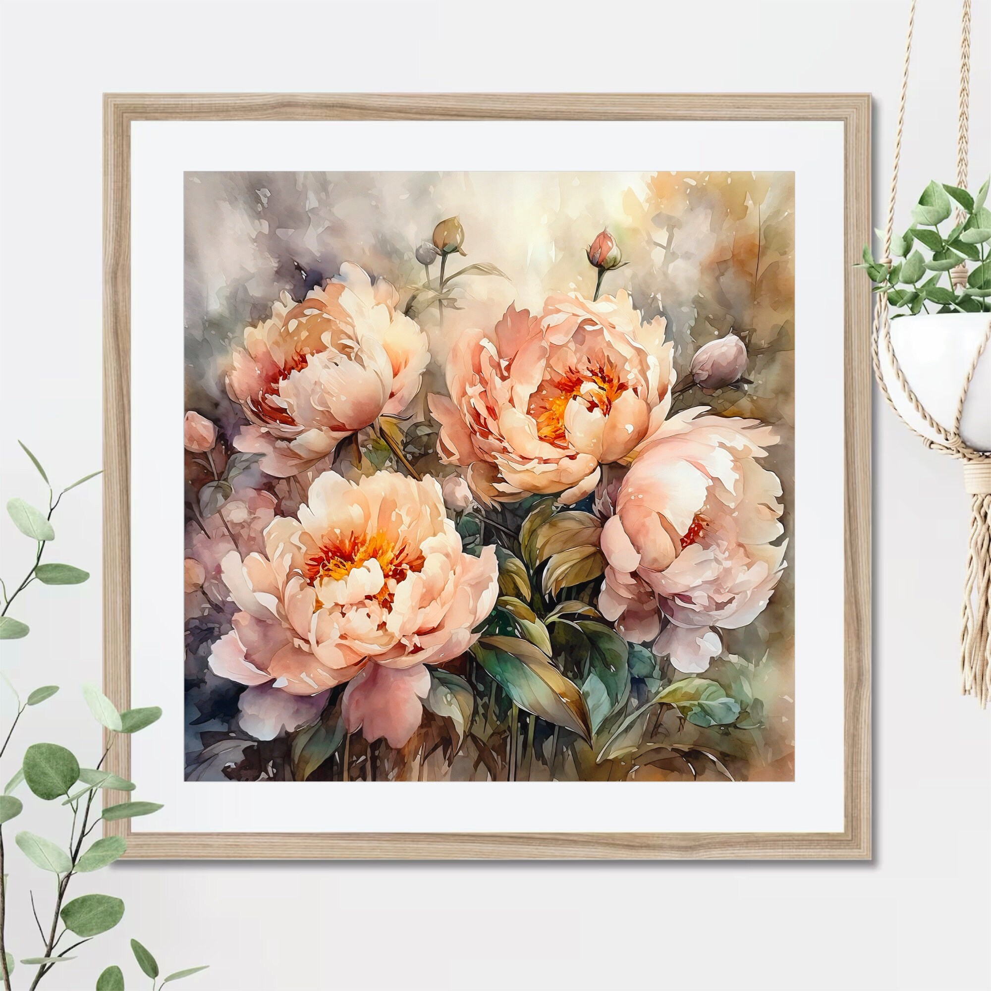 Peony Flower Wall Art, Pink Floral Watercolor Painting, Botanical Print ...