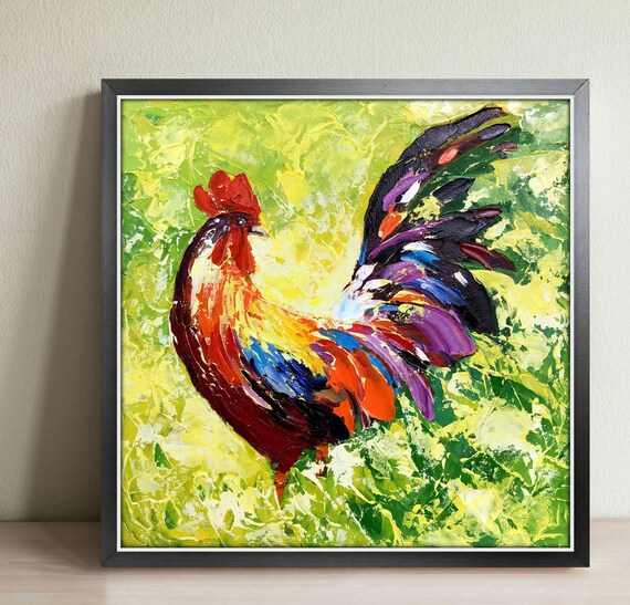 Painting Rooster Watercolor Painting Farm Animal Original Art Abstract ...