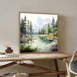 Yosemite National Park Watercolor Painting Art Print, Yosemite Wall Art ...