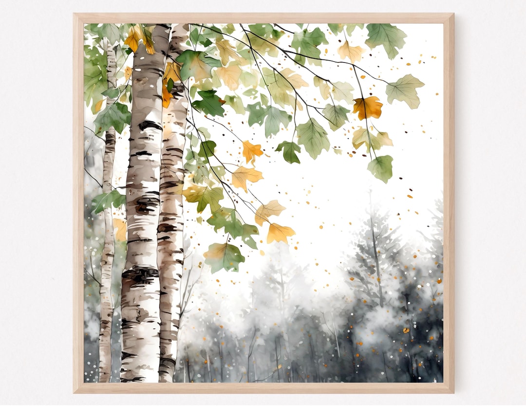 Birch Trees Art Print, Tree Watercolor Painting, Landscape Nature Wall ...