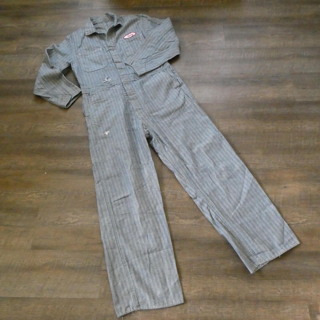 Vintage Distressed Denim Herringbone Twill Coverall '40s '50s Vintage ...