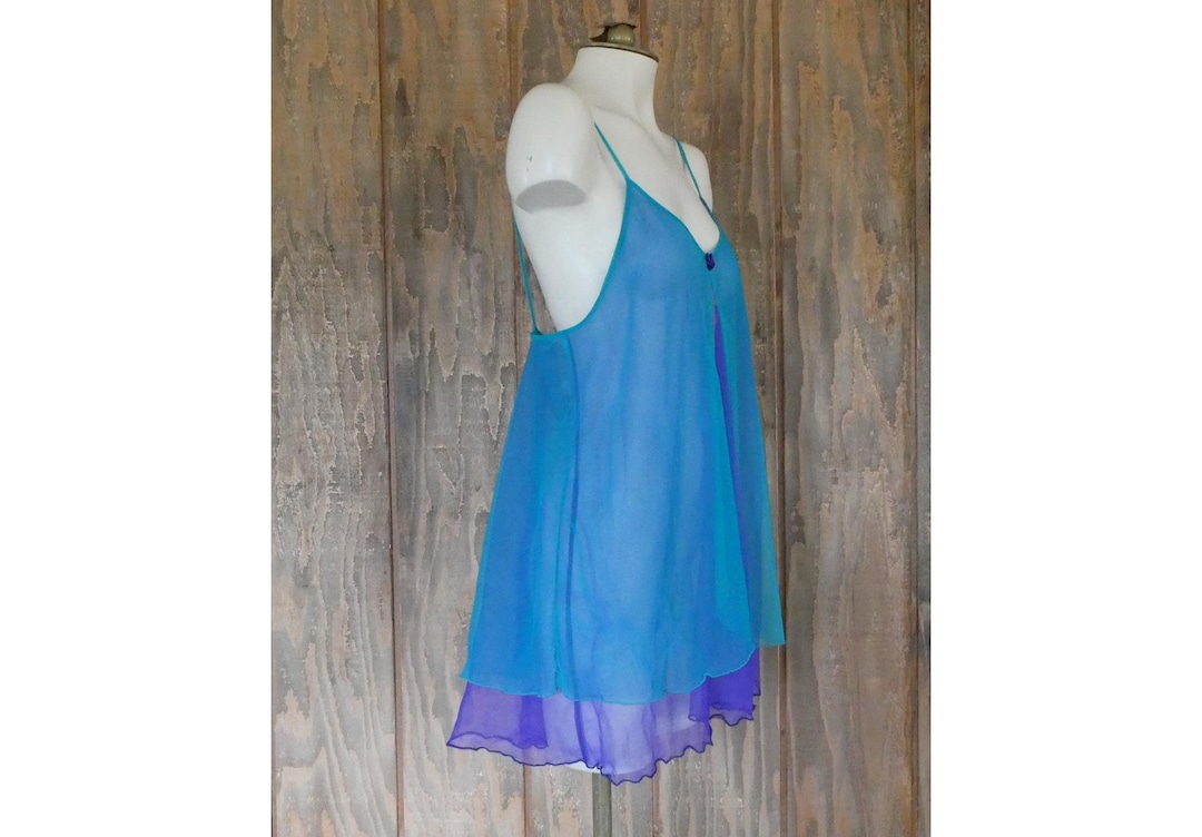 Vintage 1980s Sheer Babydoll Nightie / Double Layer Nylon Chiffon Ultra ...