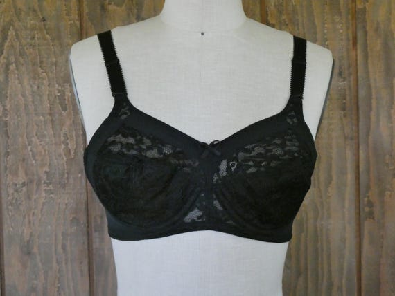 Vintage Vanity Fair Bra Black 1960s Floral Lace Pin U… - Gem