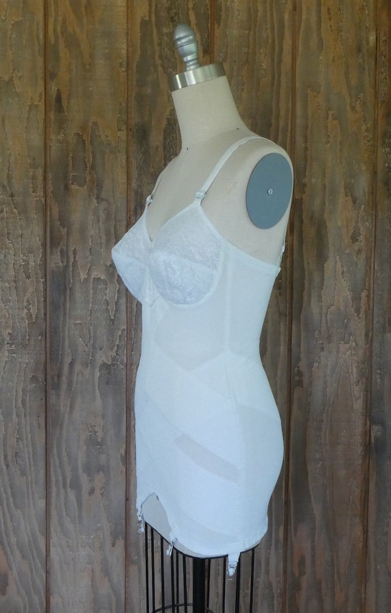 Vintage Full Body Girdle With Garters White Open Bott… - Gem