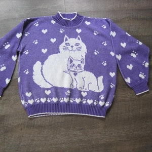 1980s Vintage Crazy Cat Lady Sweater / '80s '90s Cat & Kitten Hearts ...