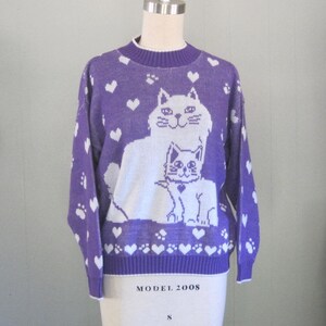 1980s Vintage Crazy Cat Lady Sweater / '80s '90s Cat & Kitten Hearts ...